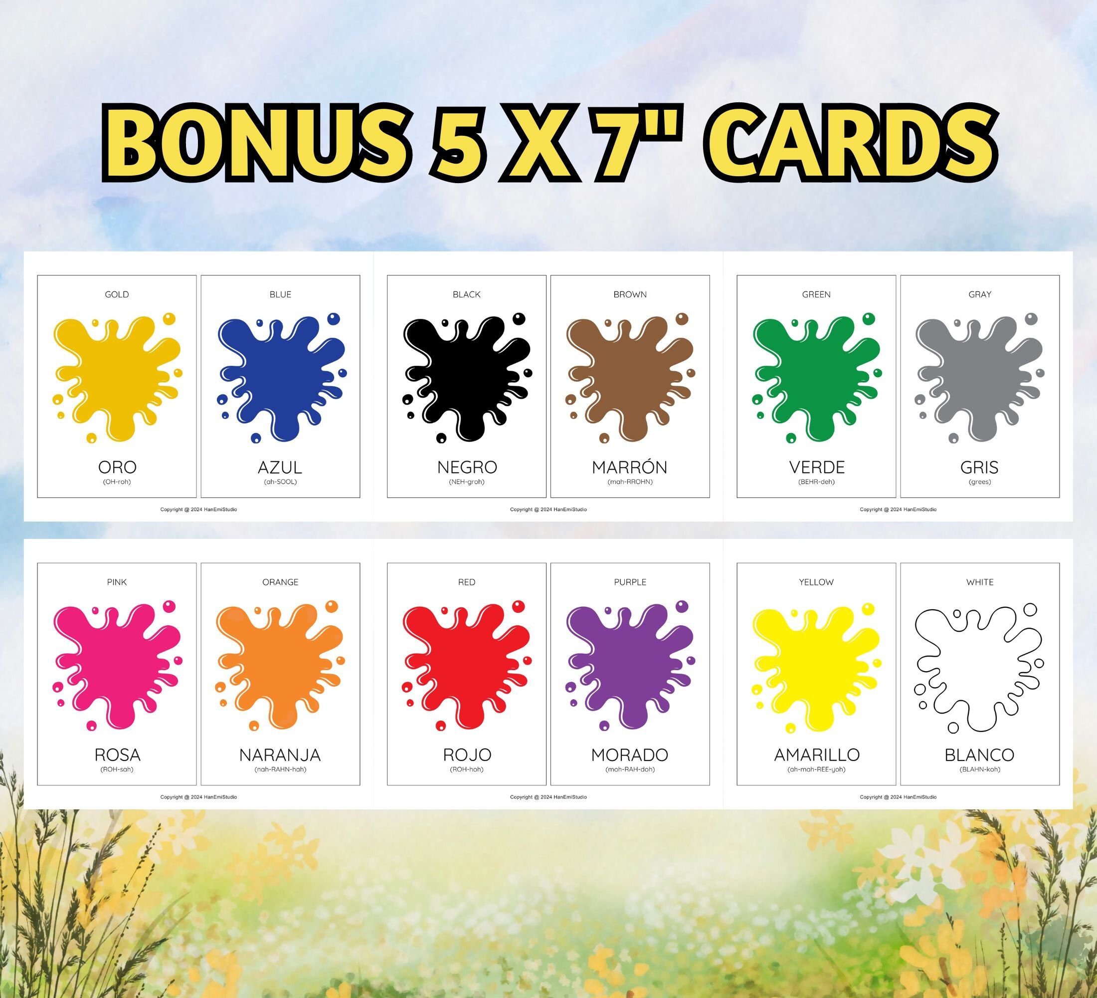 12 Spanish Color Flashcards; Montessori Flashcard; ESL and ELL Learning ...
