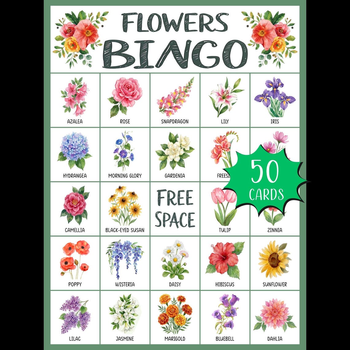 Flowers Bingo Game Printable; Flowers Identification; Spring Party ...