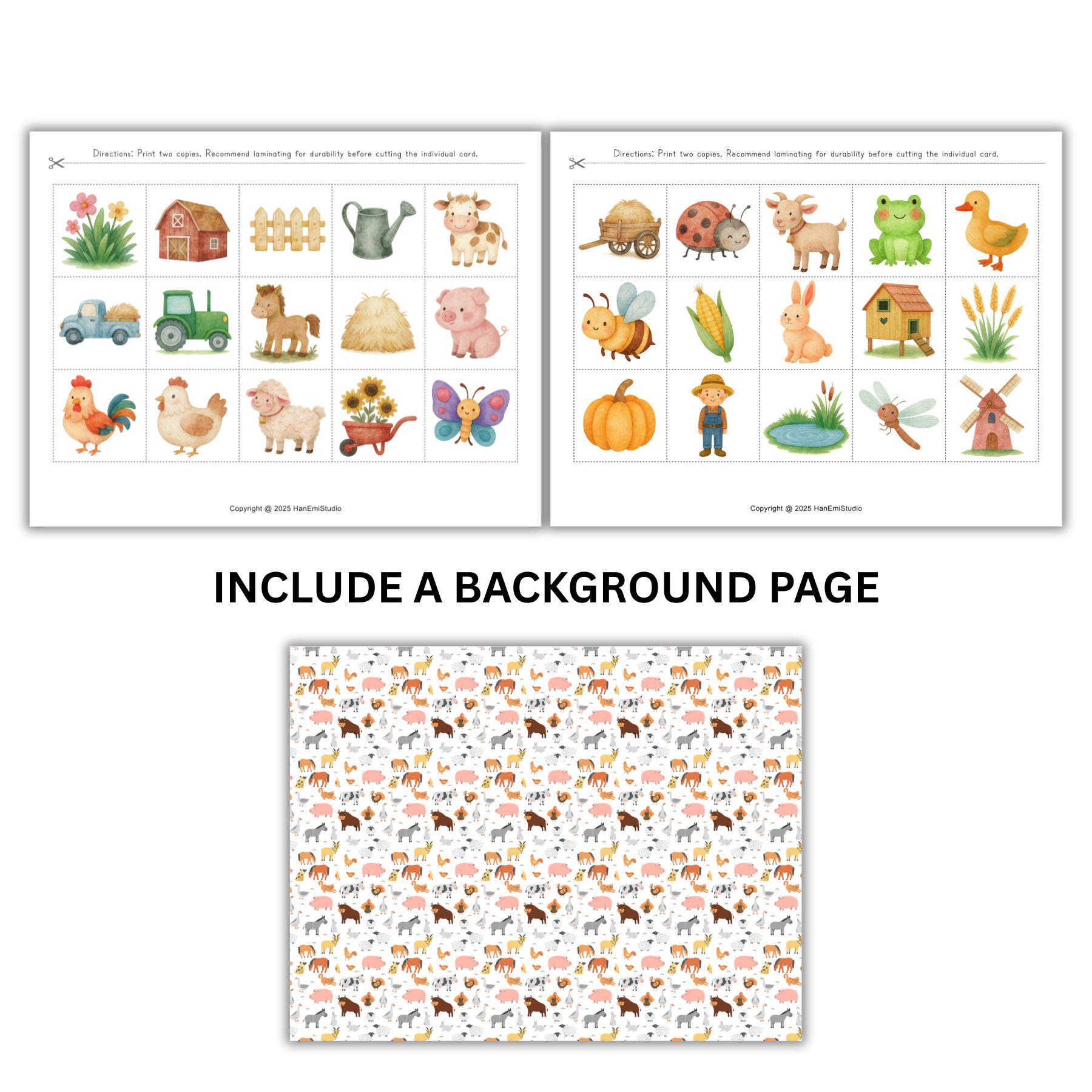 30 Pairs Farm Memory Game; Farm Animal Matching Cards; Farm Animals ...
