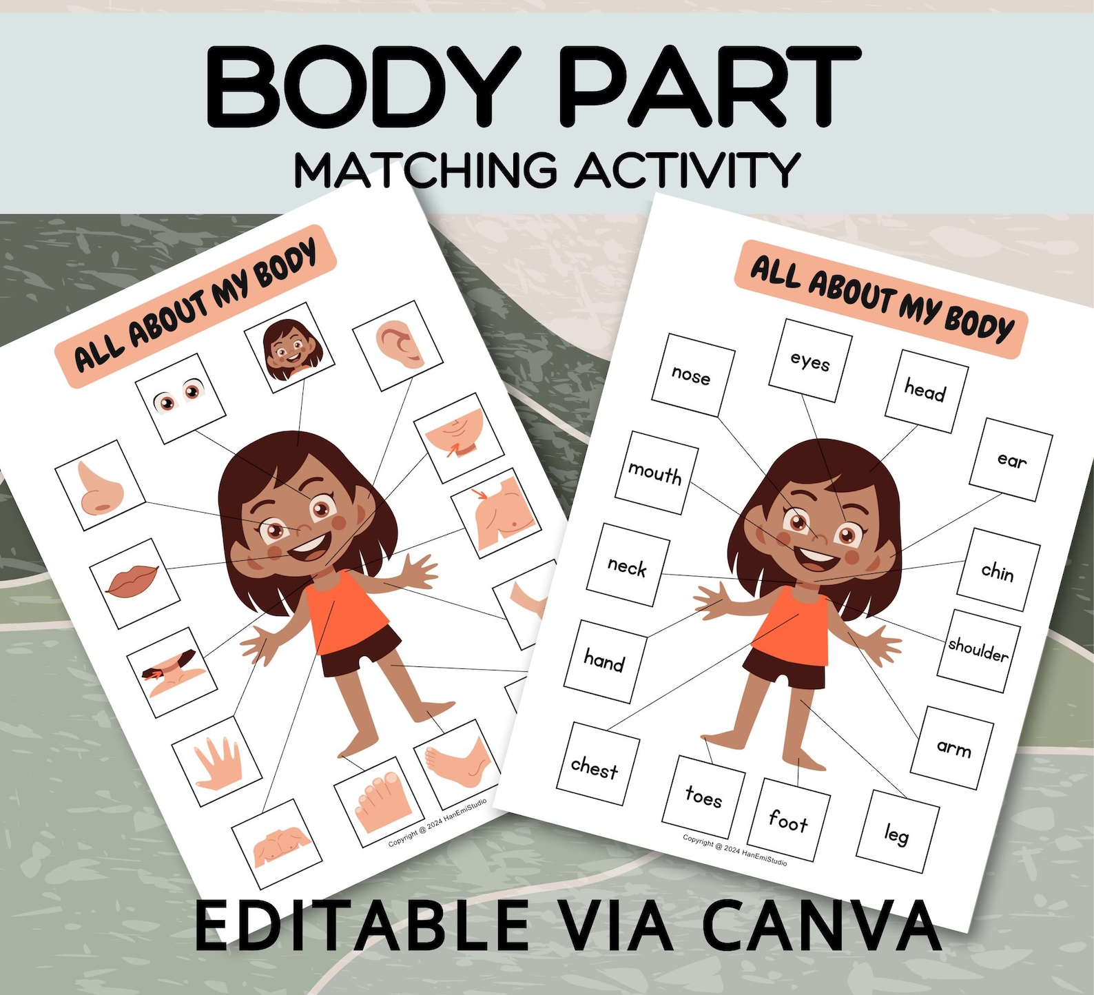 EDITABLE Body Part Matching Activity via Canva; Body Part Worksheet; I ...