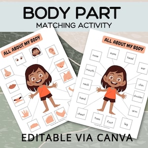 EDITABLE Body Part Matching Activity via Canva; Body Part Worksheet; I ...