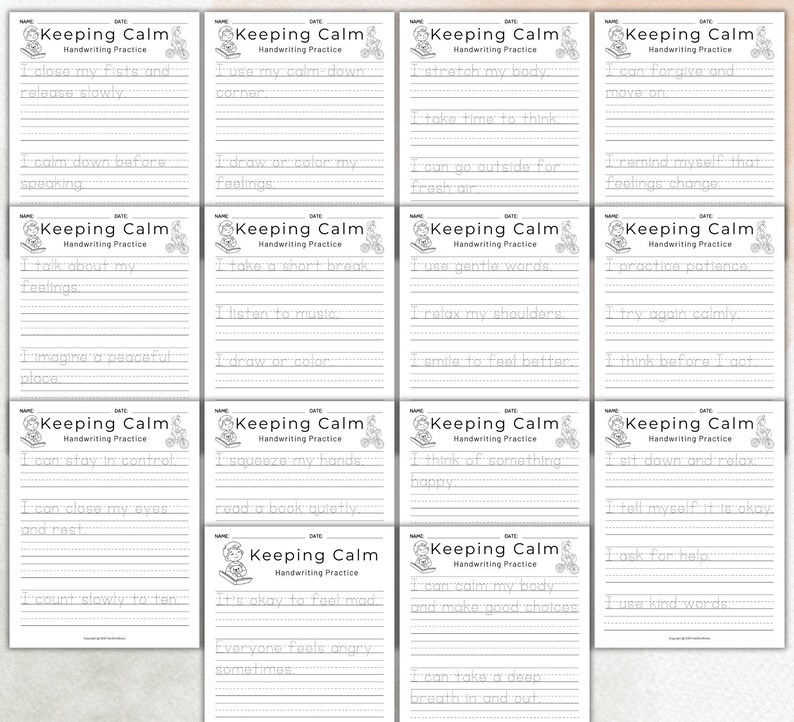 Keeping Calm Handwriting Practice Worksheets; Anger Management Tracing ...