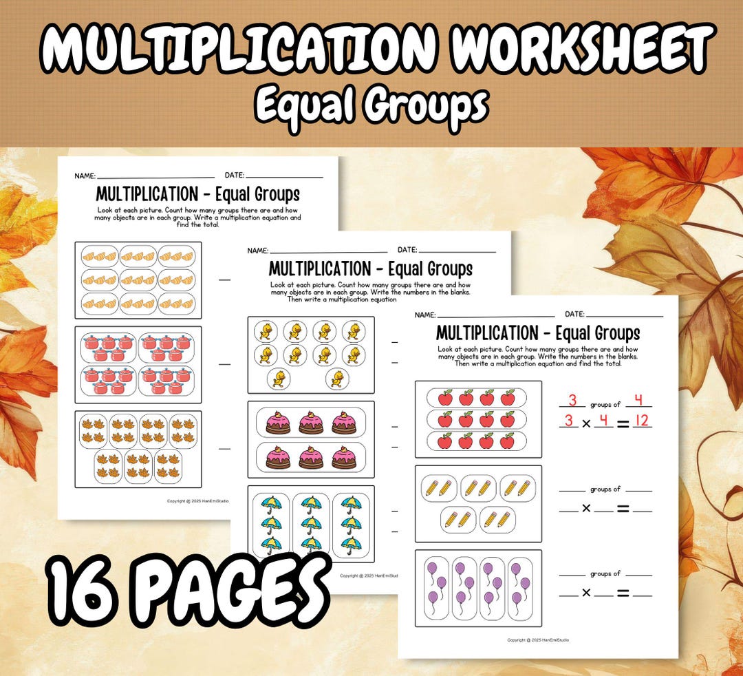 Hoja de multiplicación con imágenes; Multiplicación de grupos iguales ...