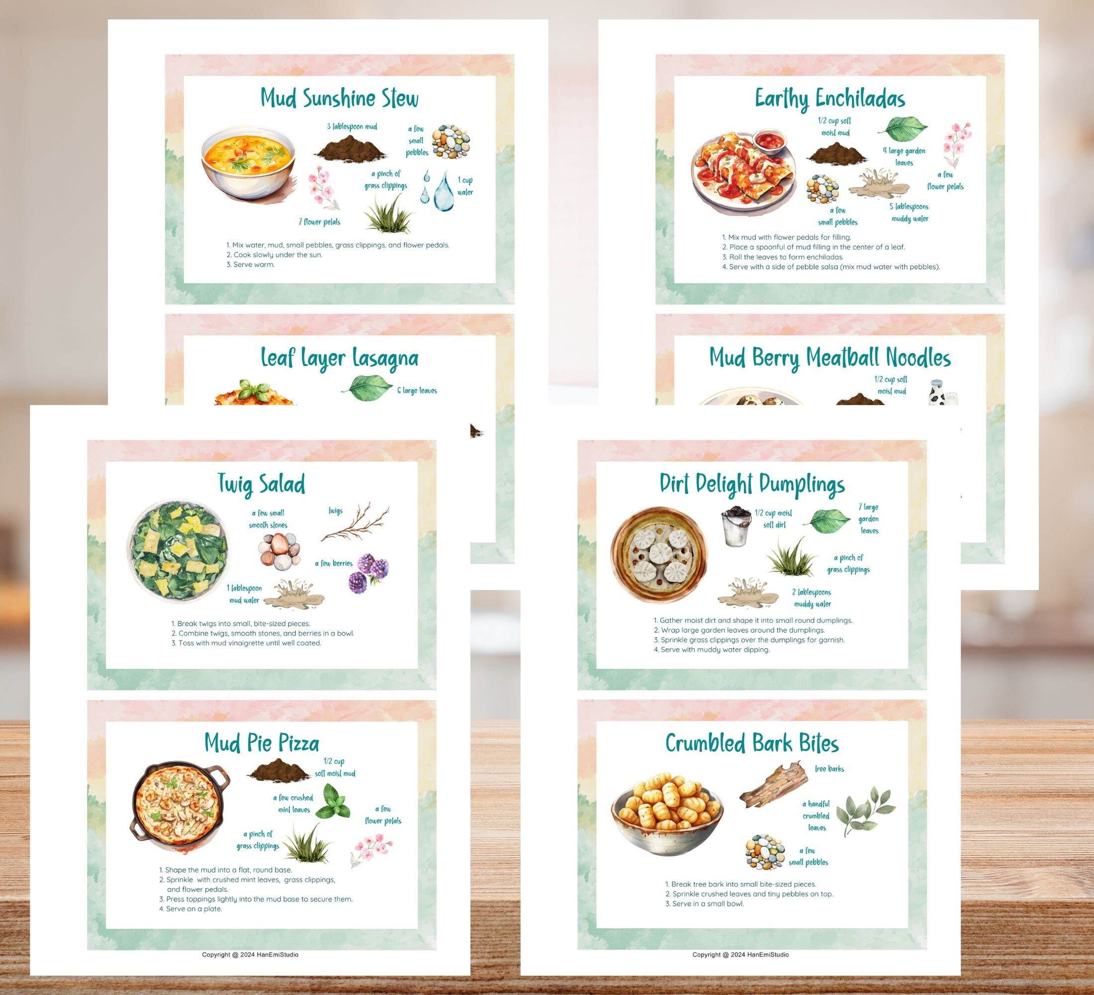 14 Mud Kitchen Recipe Cards With Restaurant Menu for Pretend Play ...