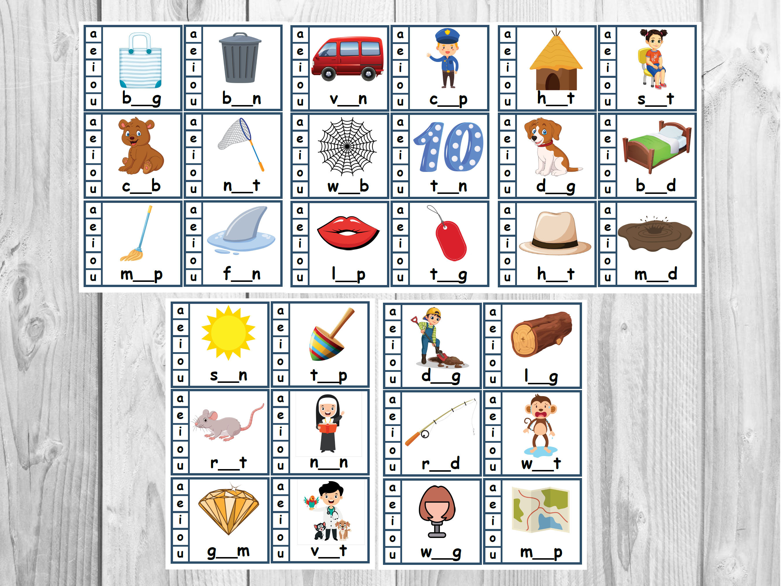 60 Short Vowel Sound Clip Cards; Short Vowel Sound Recognition; CVC ...