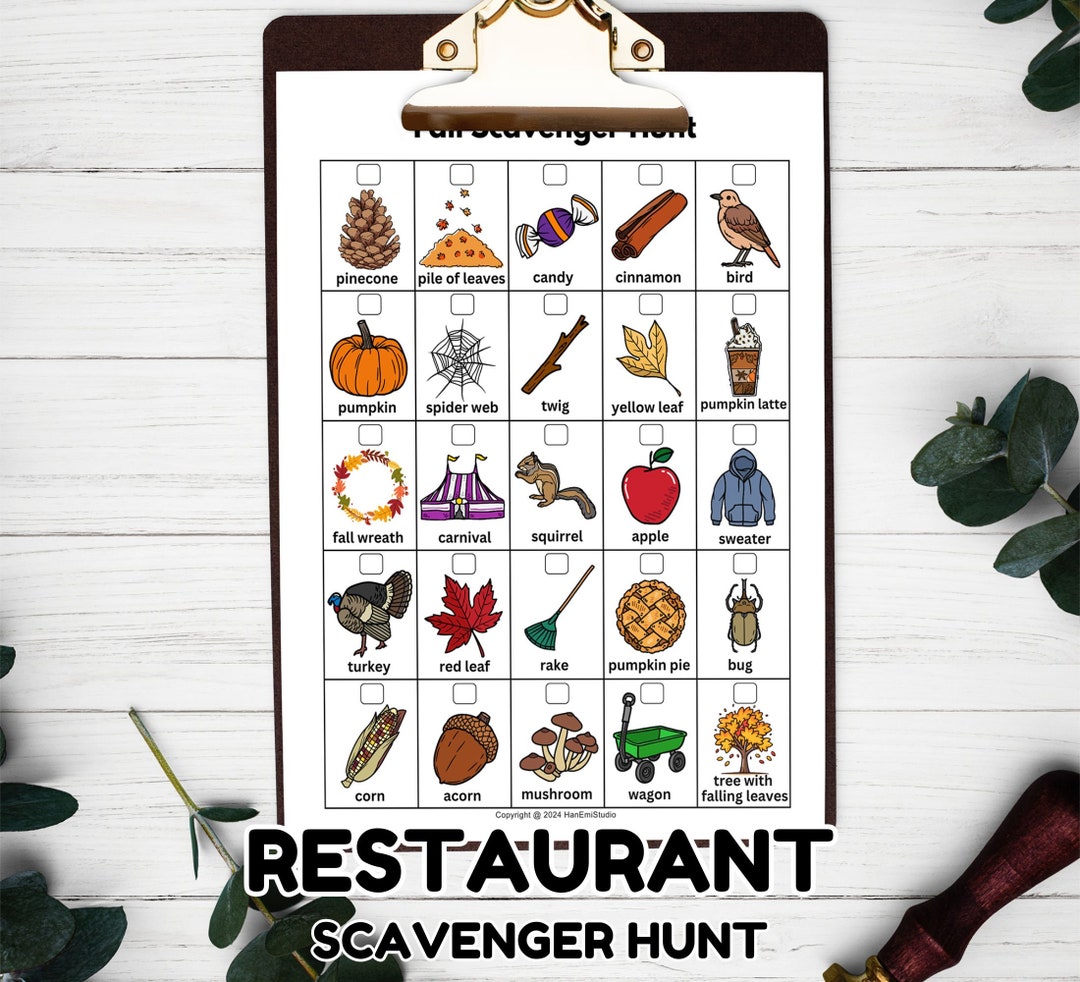 Restaurant Scavenger Hunt, Kid-friendly, All Ages, Nature, Aquarium ...