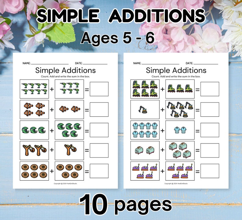 10-page Simple Addition Worksheets for Preschoolers and Kindergarteners ...
