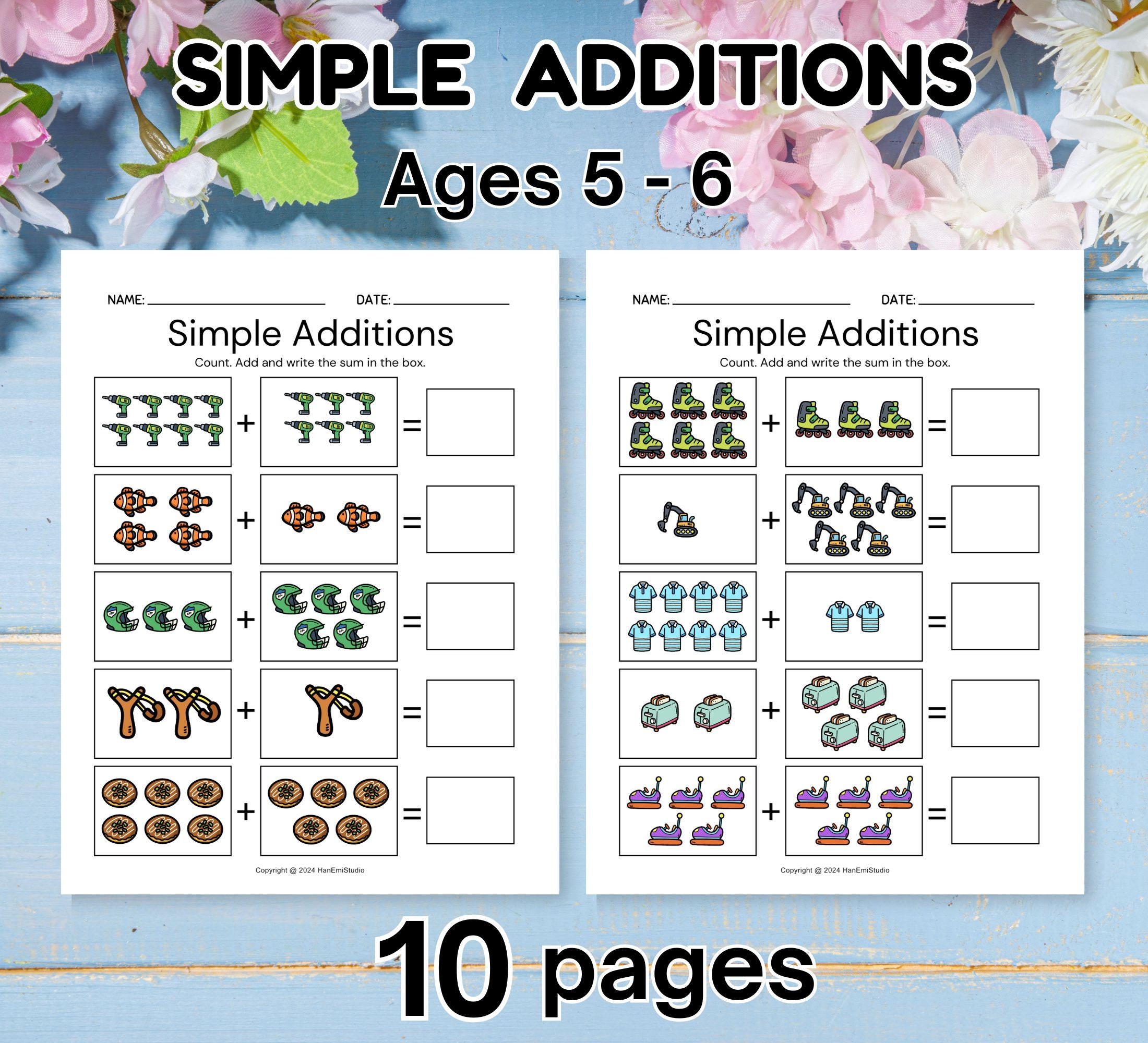 10-page Simple Addition Worksheets for Preschoolers and Kindergarteners ...