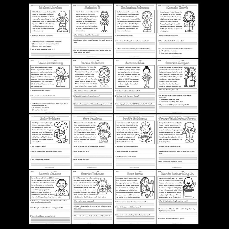 Black History Month Reading Comprehension Passages; Simple Biographies ...