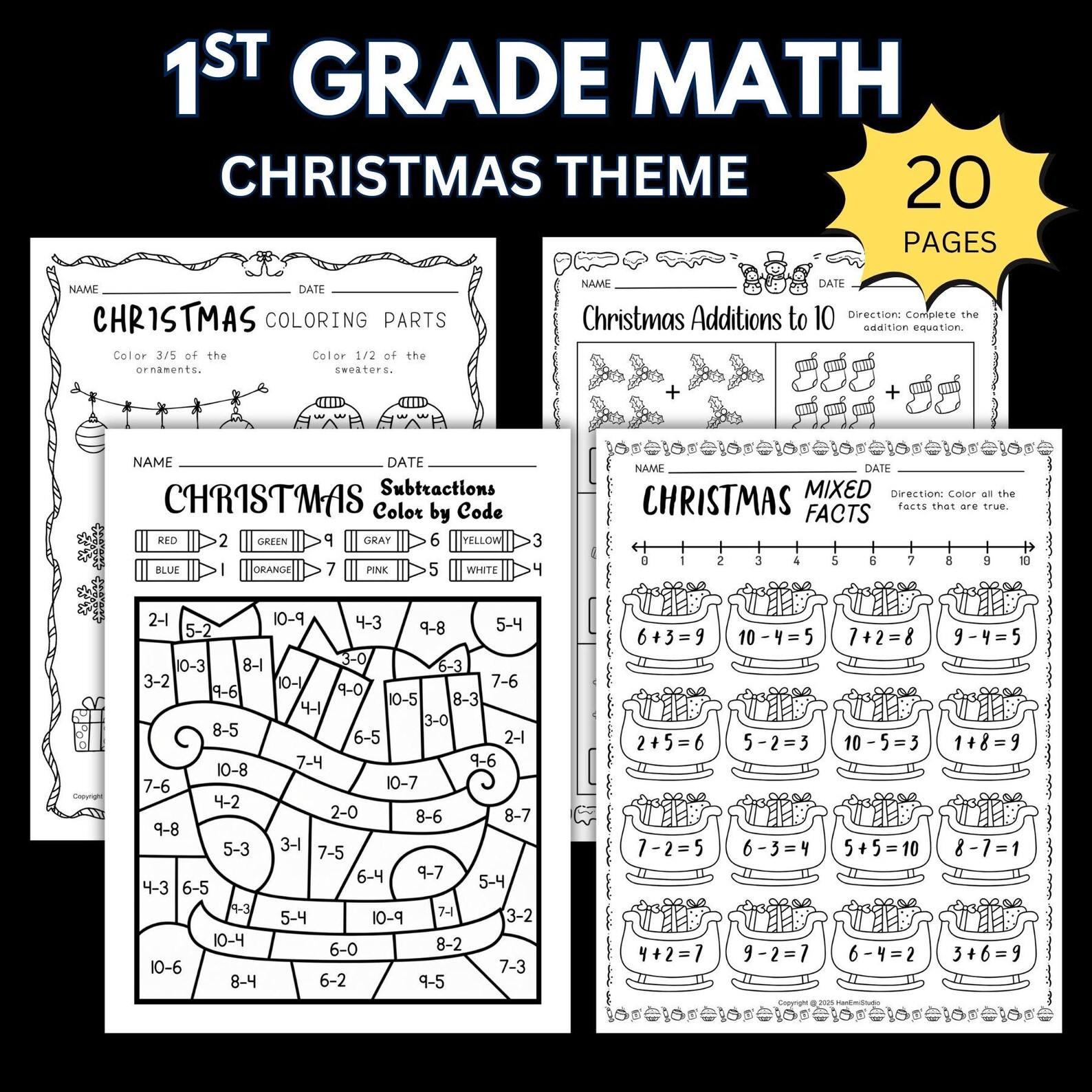 Christmas Math Worksheets for 1st Grade; First Grade Math Worksheets ...
