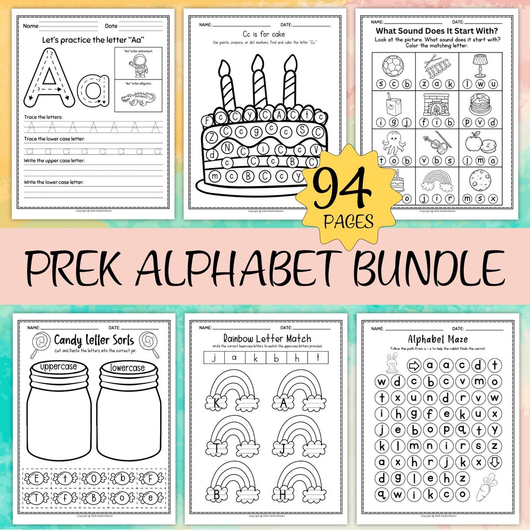 94 Page Preschool Alphabet Learning Bundle| Printable Kindergarten ...