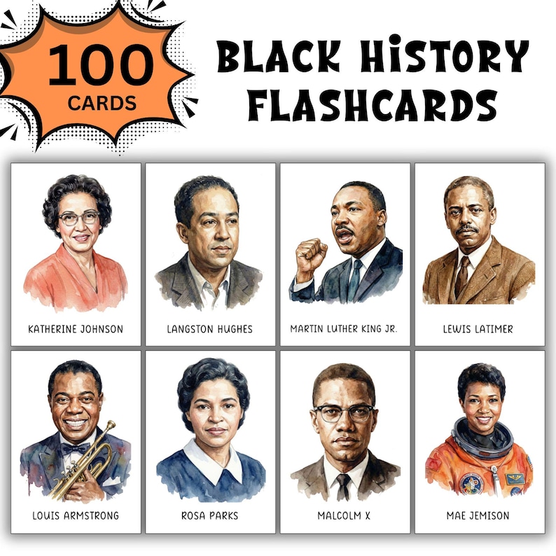 100 Black History Flashcards; African American History; Bulletin Board ...