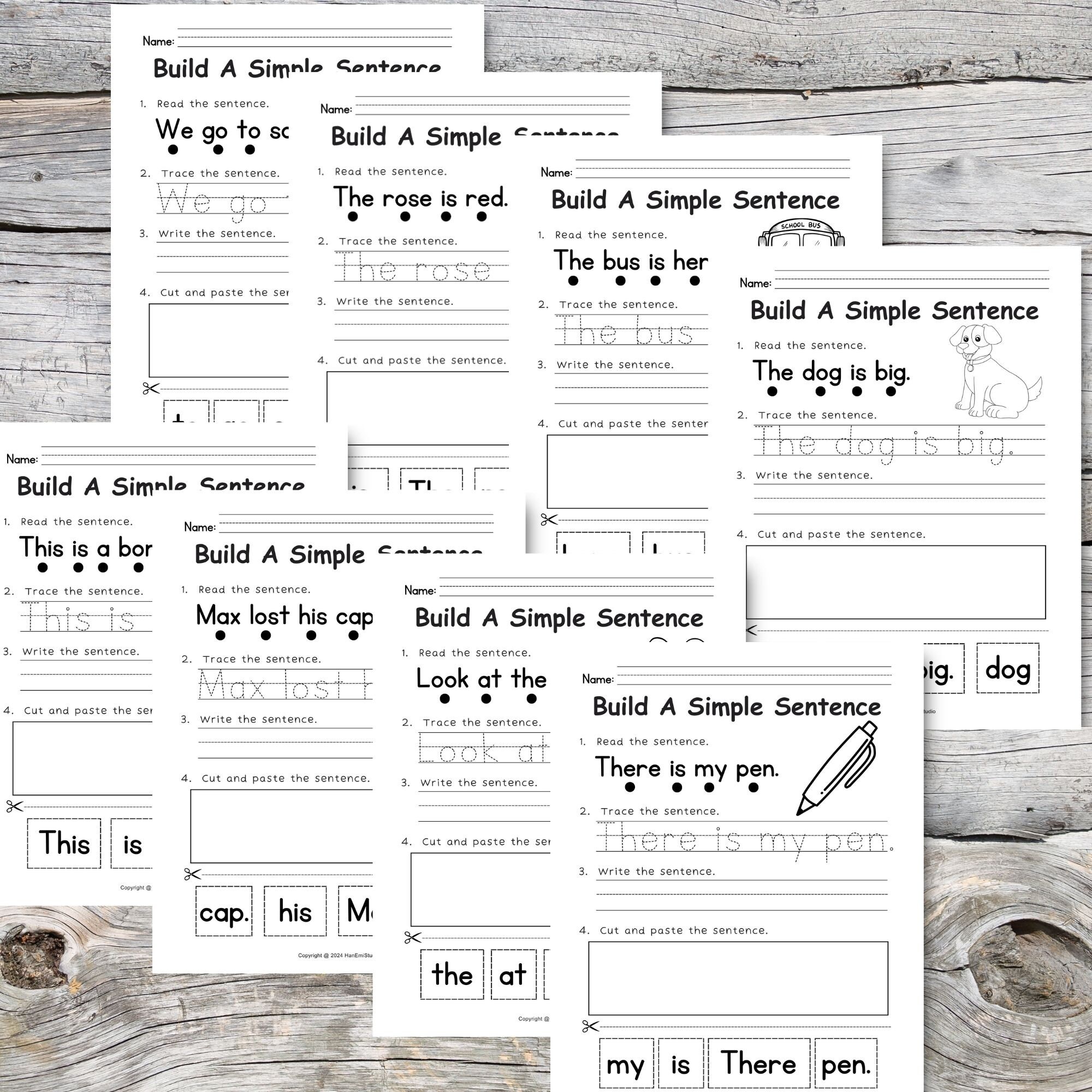 Build a Simple Sentence Worksheets for Ages 4-6; Sentence Building ...