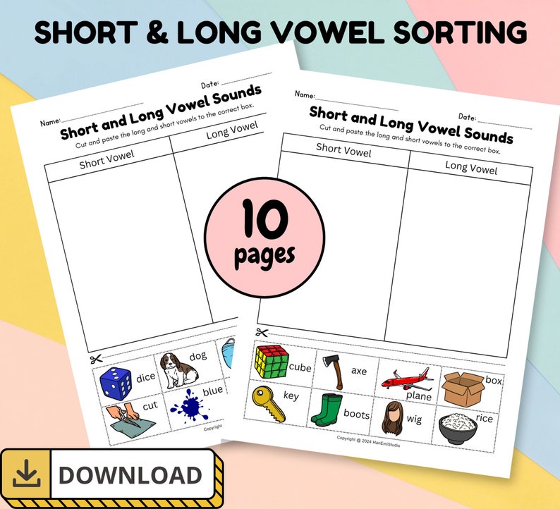 10 Page Short and Long Vowel Sorting Worksheets; Vowel Sorting ...