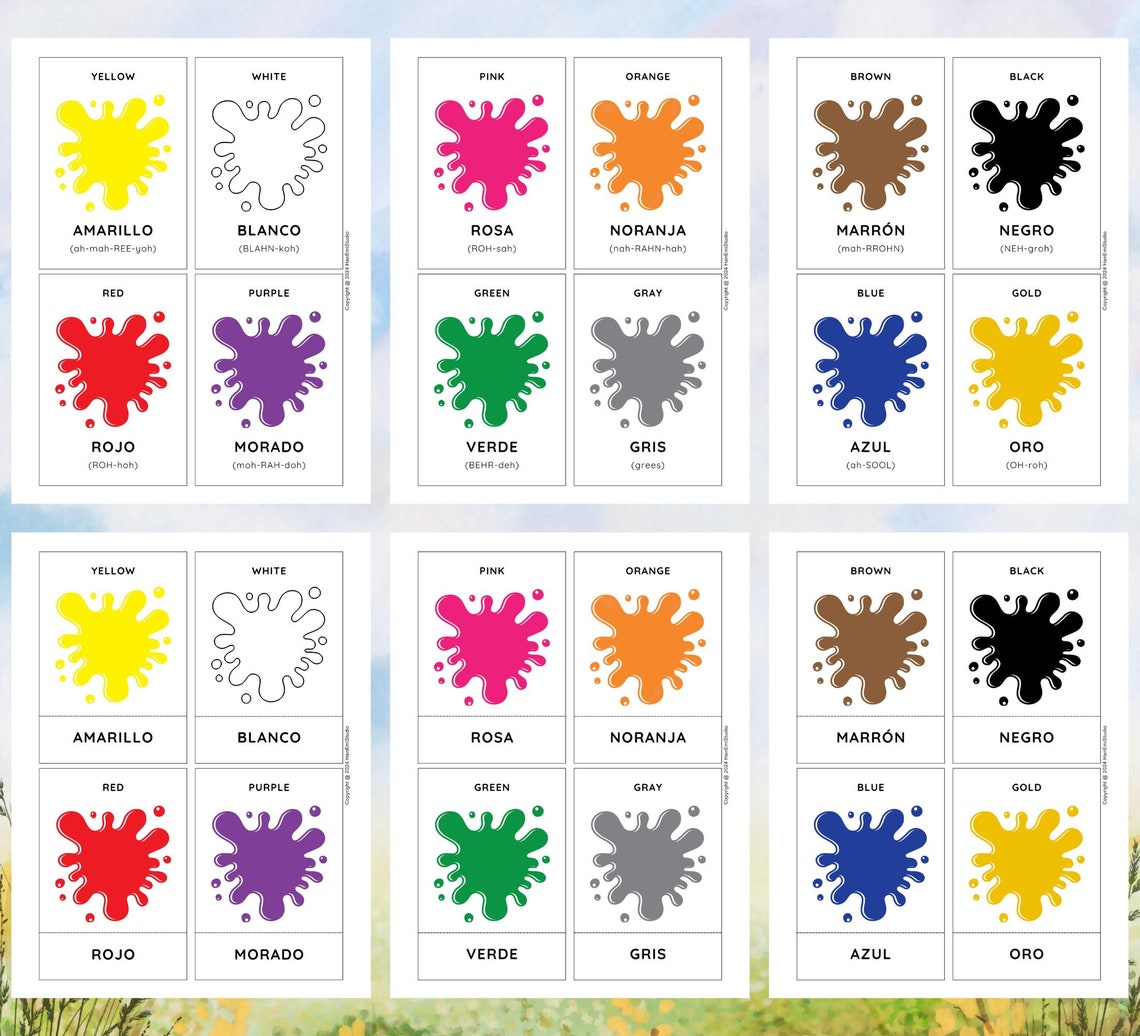 12 Spanish Color Flashcards; Montessori Flashcard; ESL and ELL Learning ...