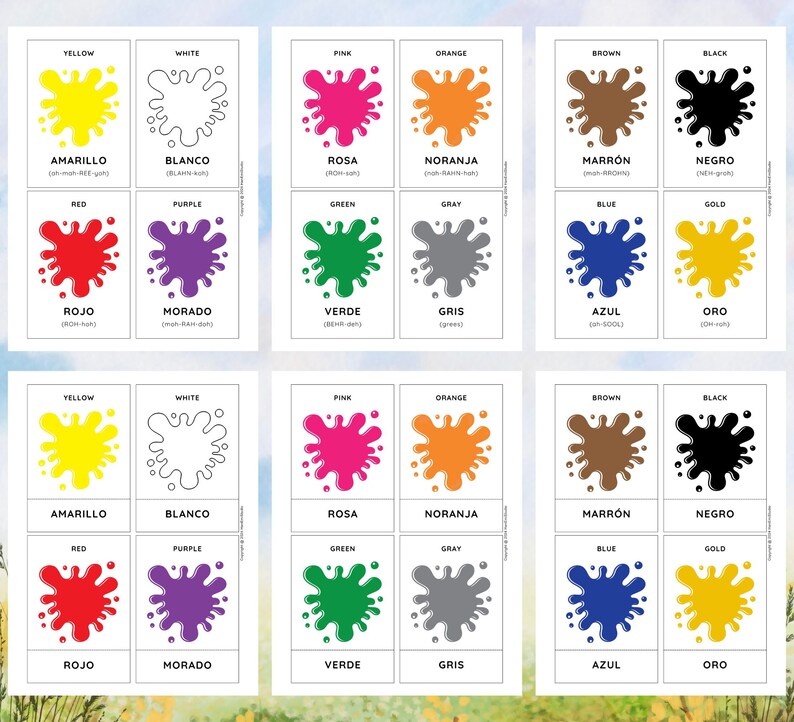 12 Spanish Color Flashcards; Montessori Flashcard; ESL and ELL Learning ...