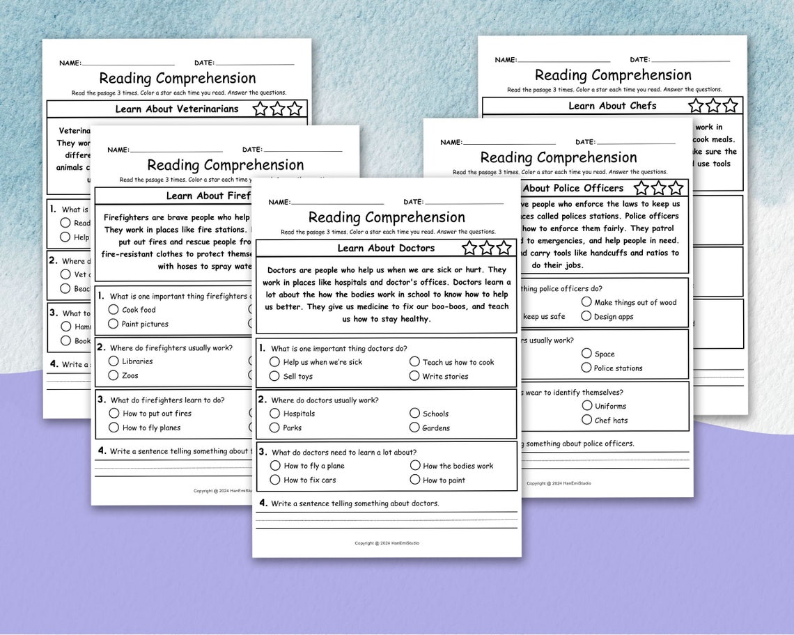 20 Reading Comprehension Worksheets About Professions for Ages 5-7 ...