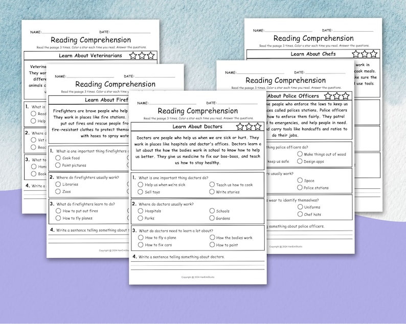 20 Reading Comprehension Worksheets About Professions for Ages 5-7 ...