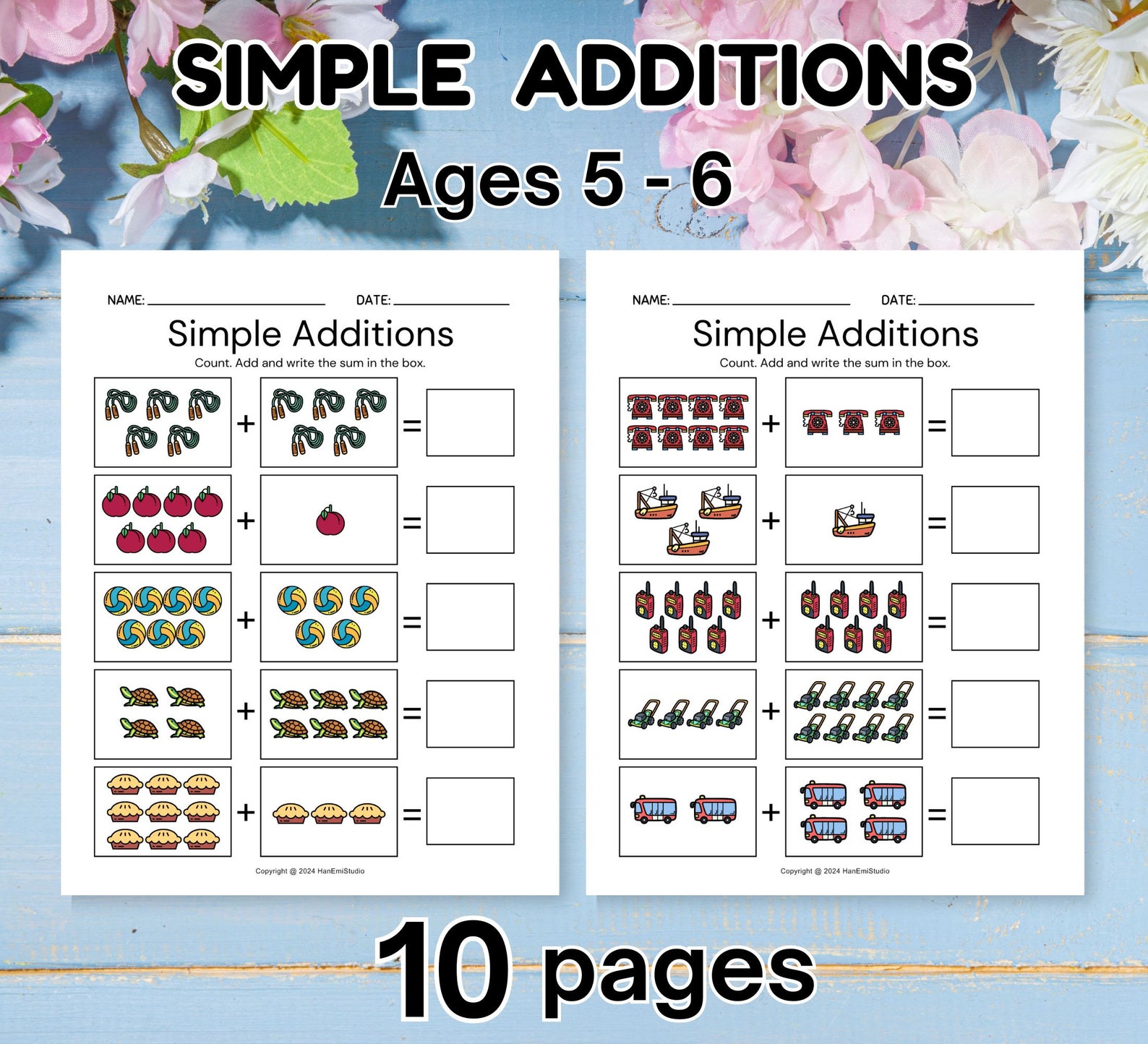 10-page Simple Addition Worksheets for Preschoolers and Kindergarteners ...