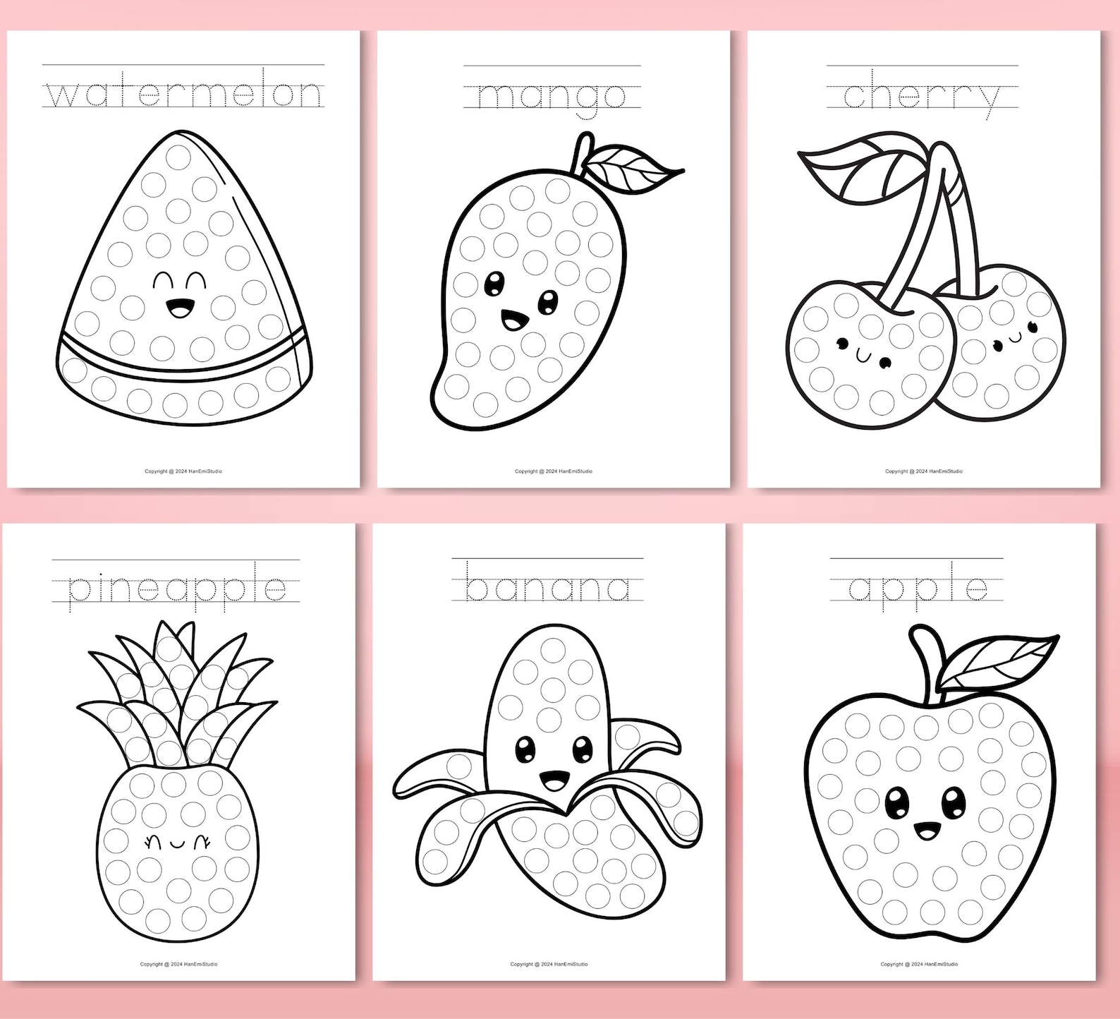 15-page Fruits Dot Marker Worksheets for Kids Printable Coloring Book ...