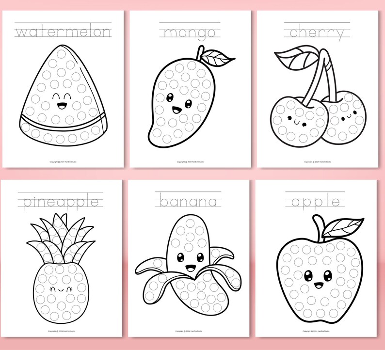 15-page Fruits Dot Marker Worksheets for Kids Printable Coloring Book ...