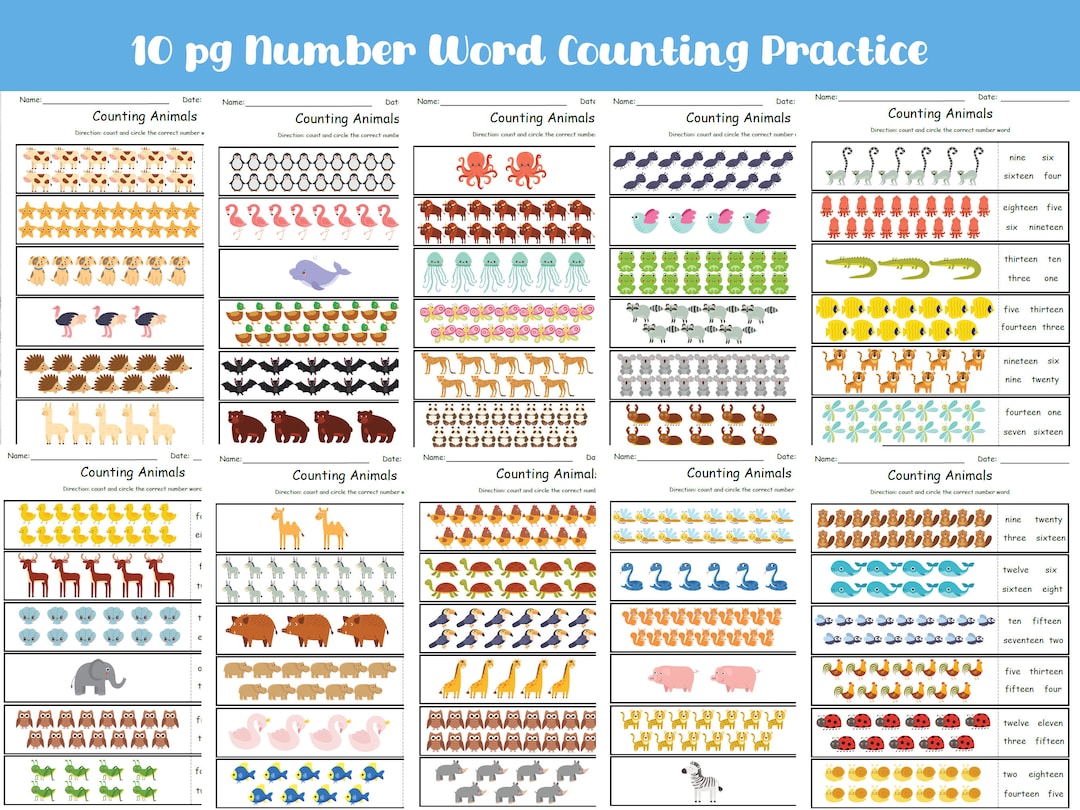 Number Word Counting Practice Number 1 - 20; Counting Worksheets ...