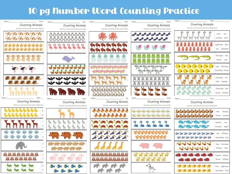 Number Word Counting Practice Number 1 - 20; Counting Worksheets ...
