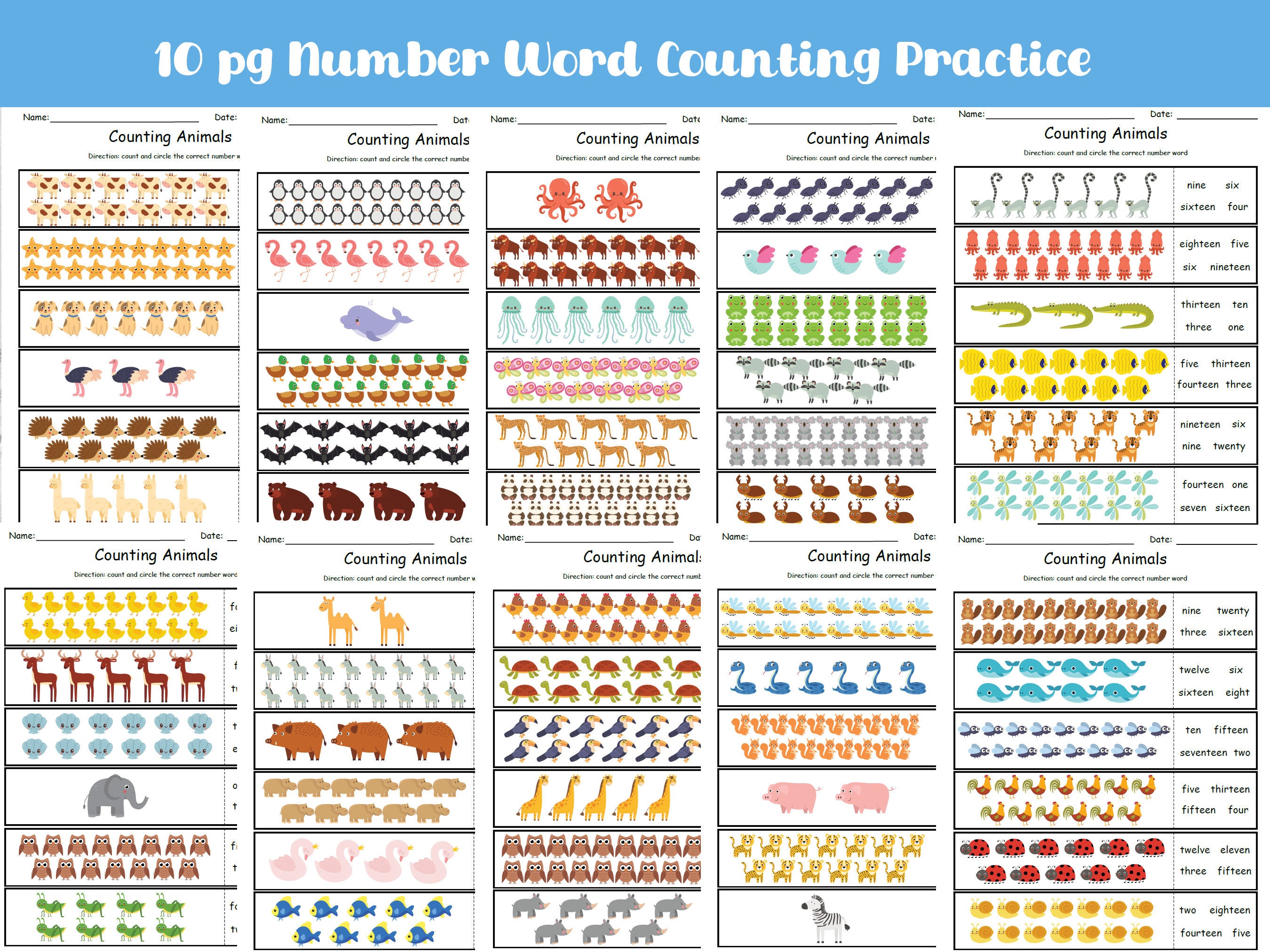 Number Word Counting Practice Number 1 - 20; Counting Worksheets ...