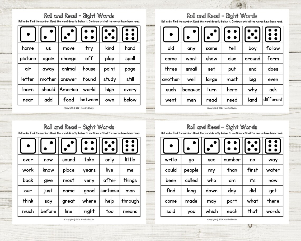 Roll and Read Sight Words Game - First 350 Fry Sight Words (10 Pages ...