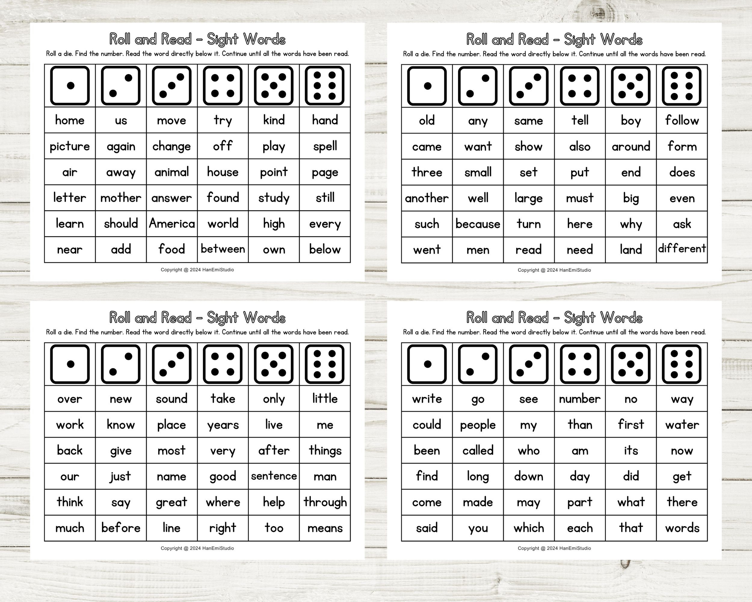 10-page Roll and Read Sight Words Game - First 350 Fry Sight Words (10 ...