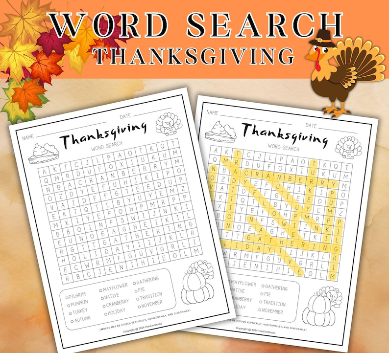 Thanksgiving Word Search; Kids Word Search; Printable Thanksgiving ...