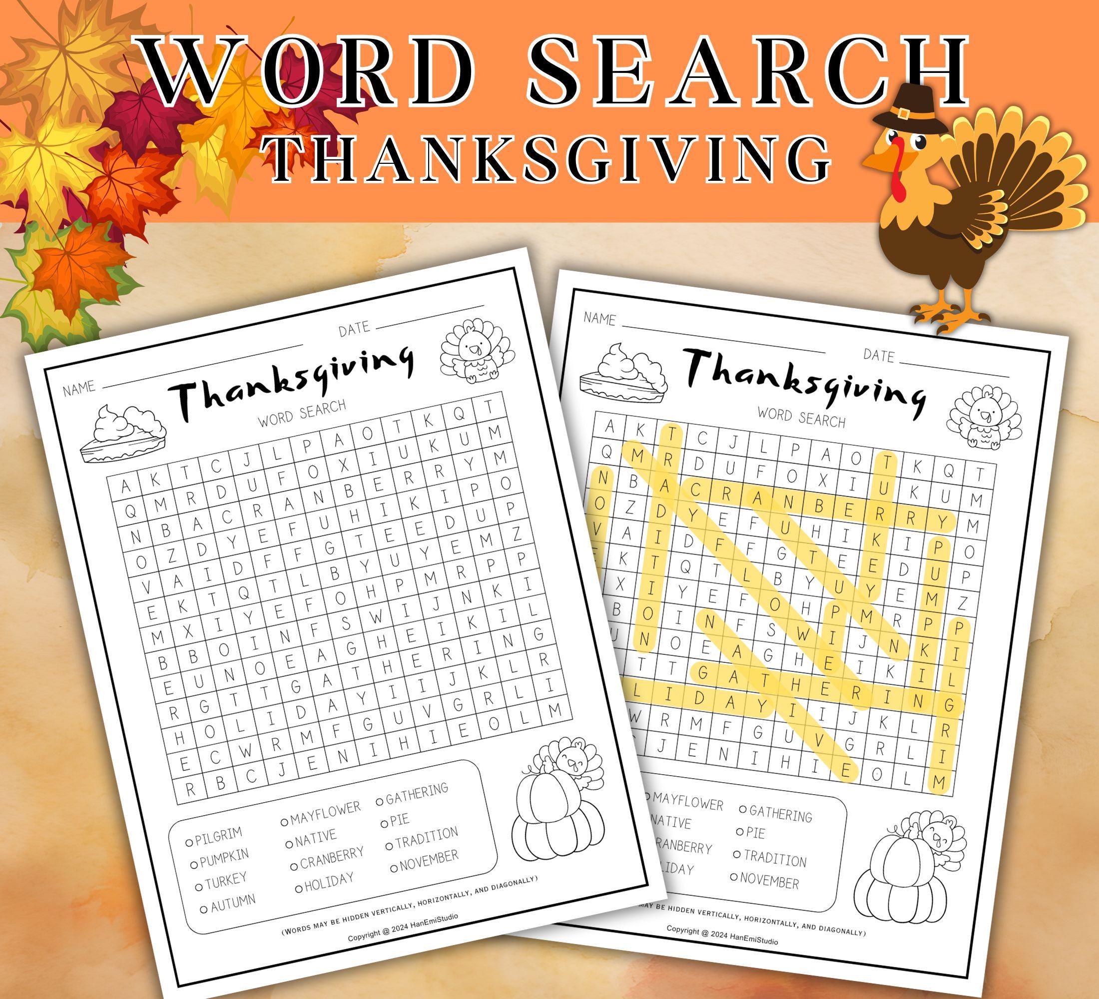 Thanksgiving Word Search; Kids Word Search; Printable Thanksgiving ...