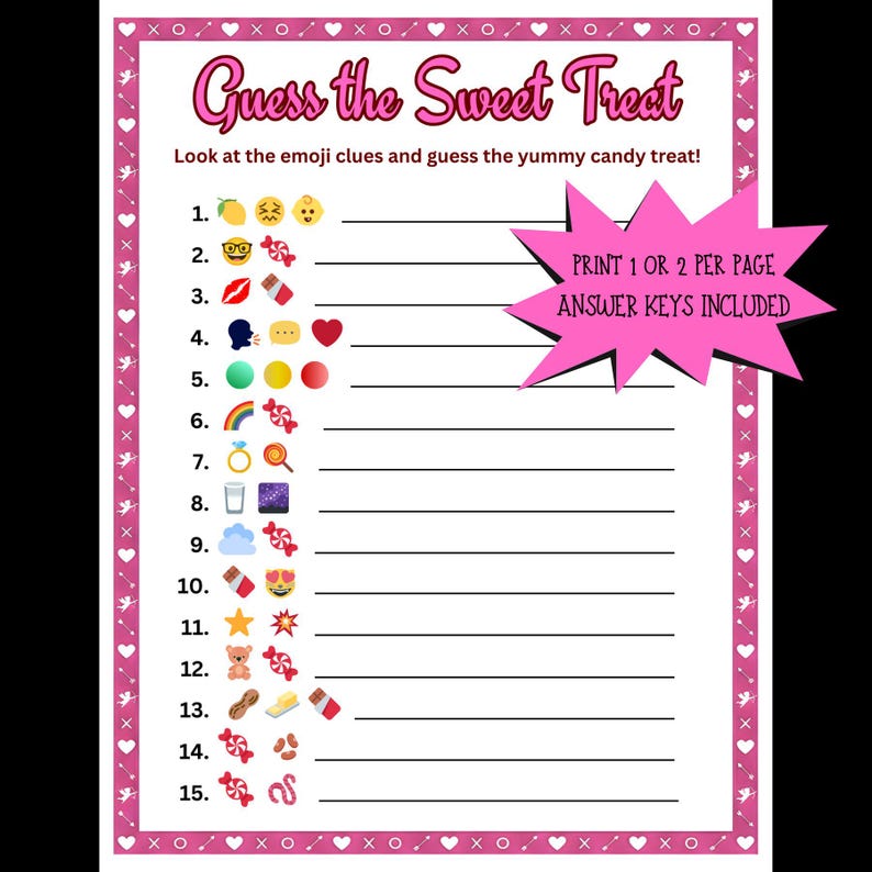Guess the Sweet Treat Emoji Game; Valentine’s Emoji Game; Galentine’s ...