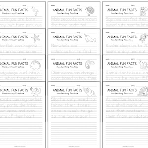 45 Page Animal Fun Facts Handwriting Worksheets; Handwriting Practice ...
