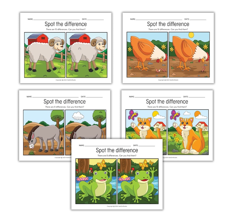 10 Farm Animal Spot the Difference Worksheets for Prek and ...