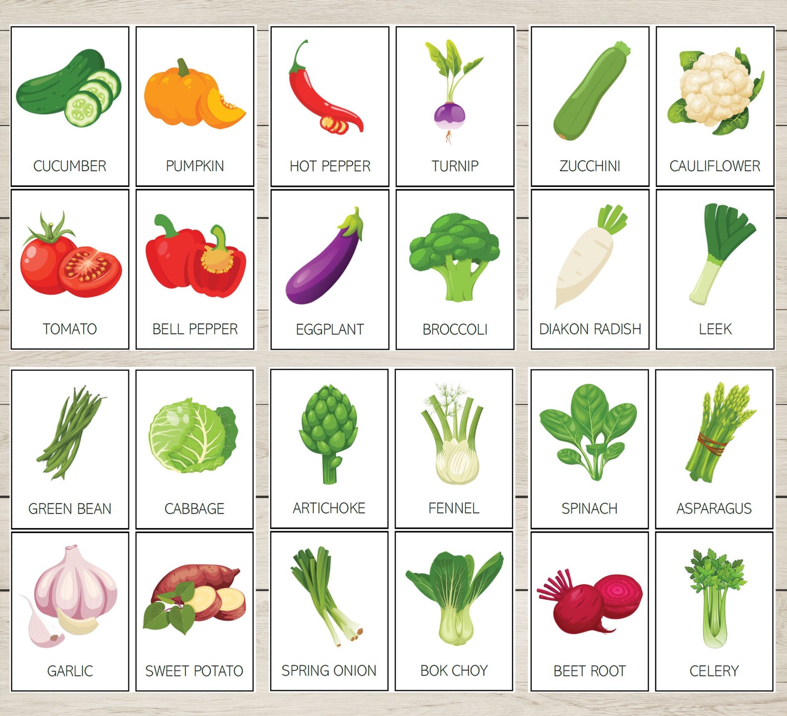88 Fruits and Vegetables Vocabulary Flashcards; Printable Kids Flash ...