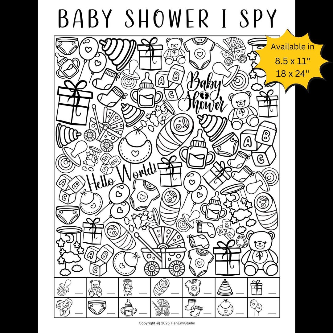 Baby Shower I Spy Activity; I Spy Game for Kids; Baby Shower Party Game ...