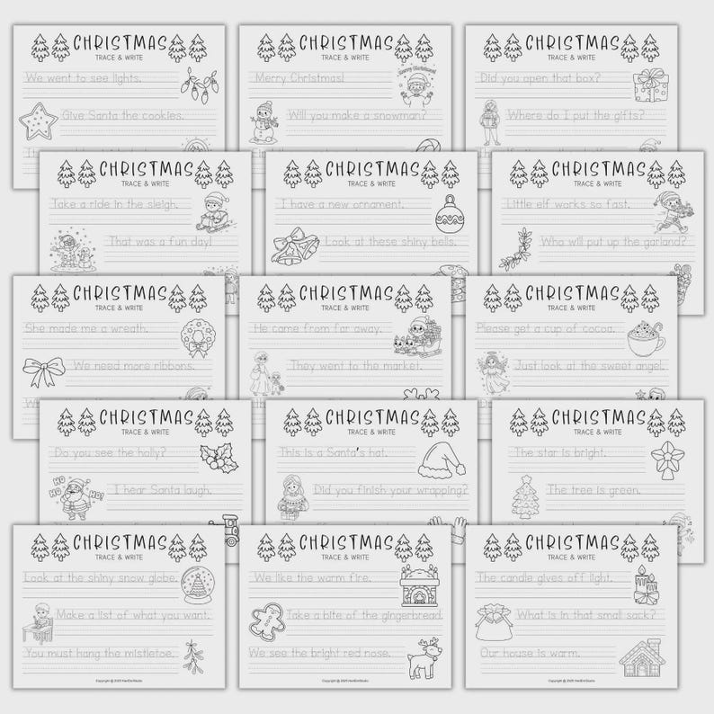 Christmas Handwriting Practice Sheets; Tracing Worksheets; Kids Writing ...