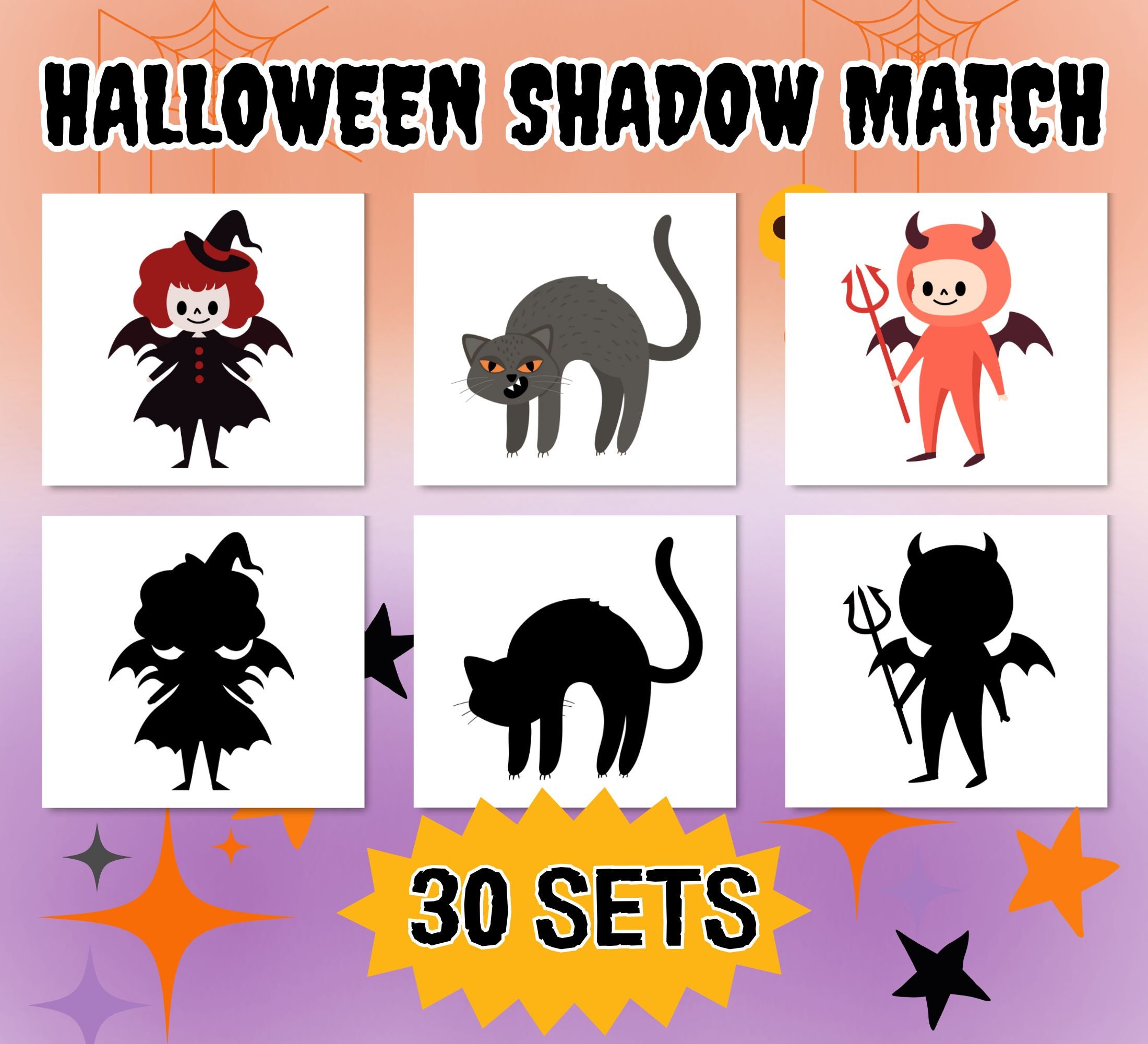 30 Sets Halloween Shadow Matching Cards for Kids; Halloween Shadow ...