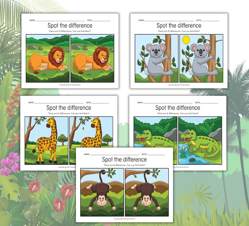 10 Zoo Animal Spot the Difference Worksheets for Prek and ...