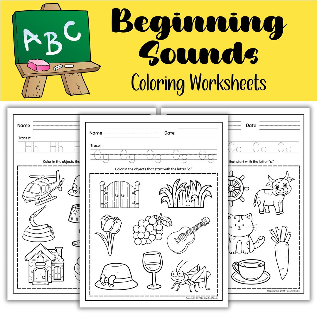 Beginning Sound Coloring Worksheets for Kids; Phonics Practice Sheets ...