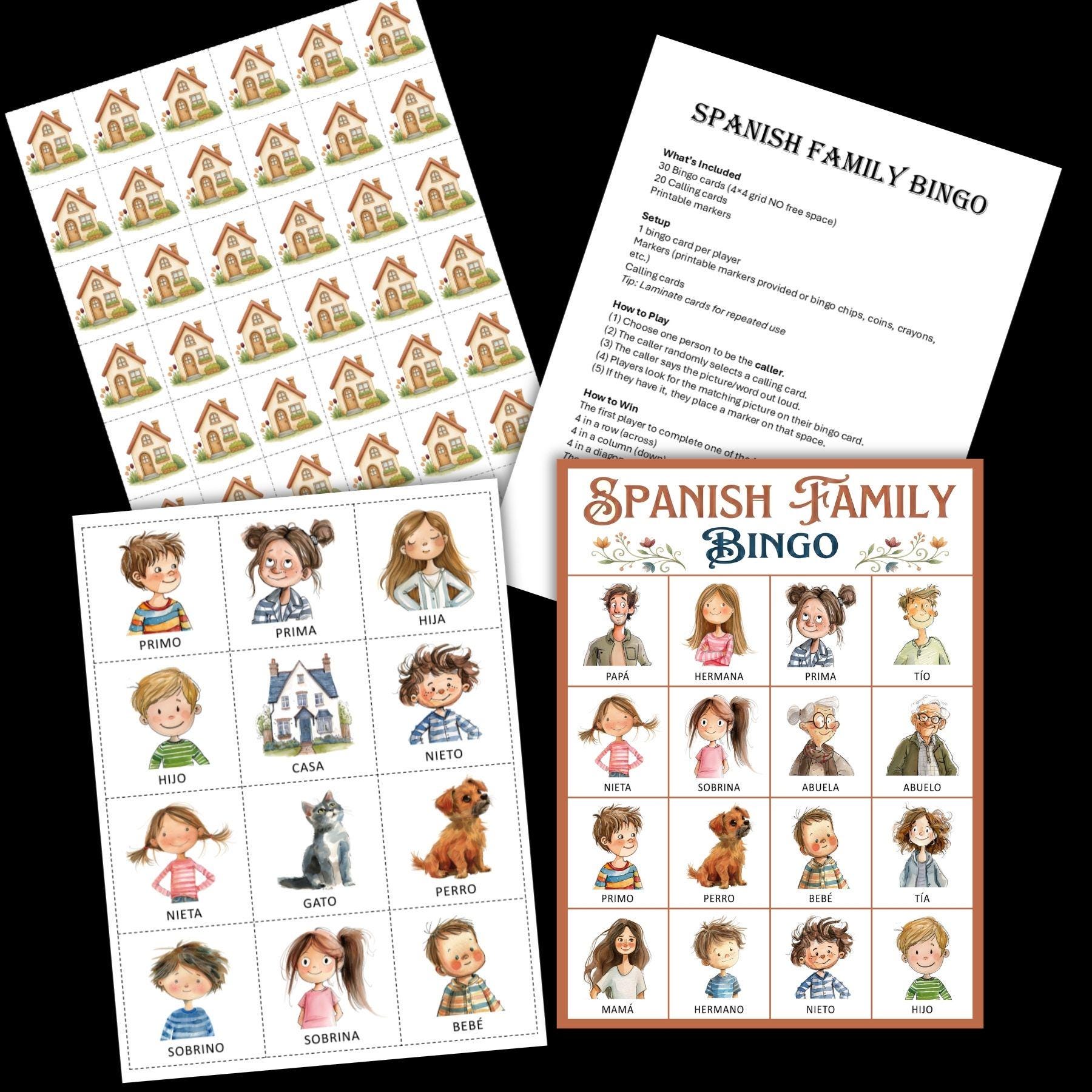 Spanish Family Bingo Game Printable; Lotería De La Familia; Spanish ...