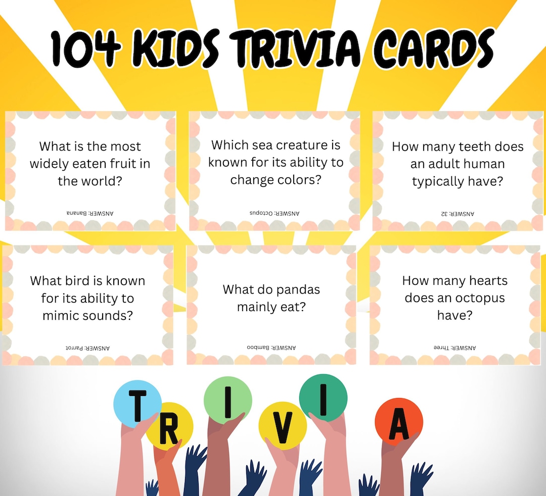 104 Kids Trivia Cards; Family Game Night; Trivia Questions; Travel ...