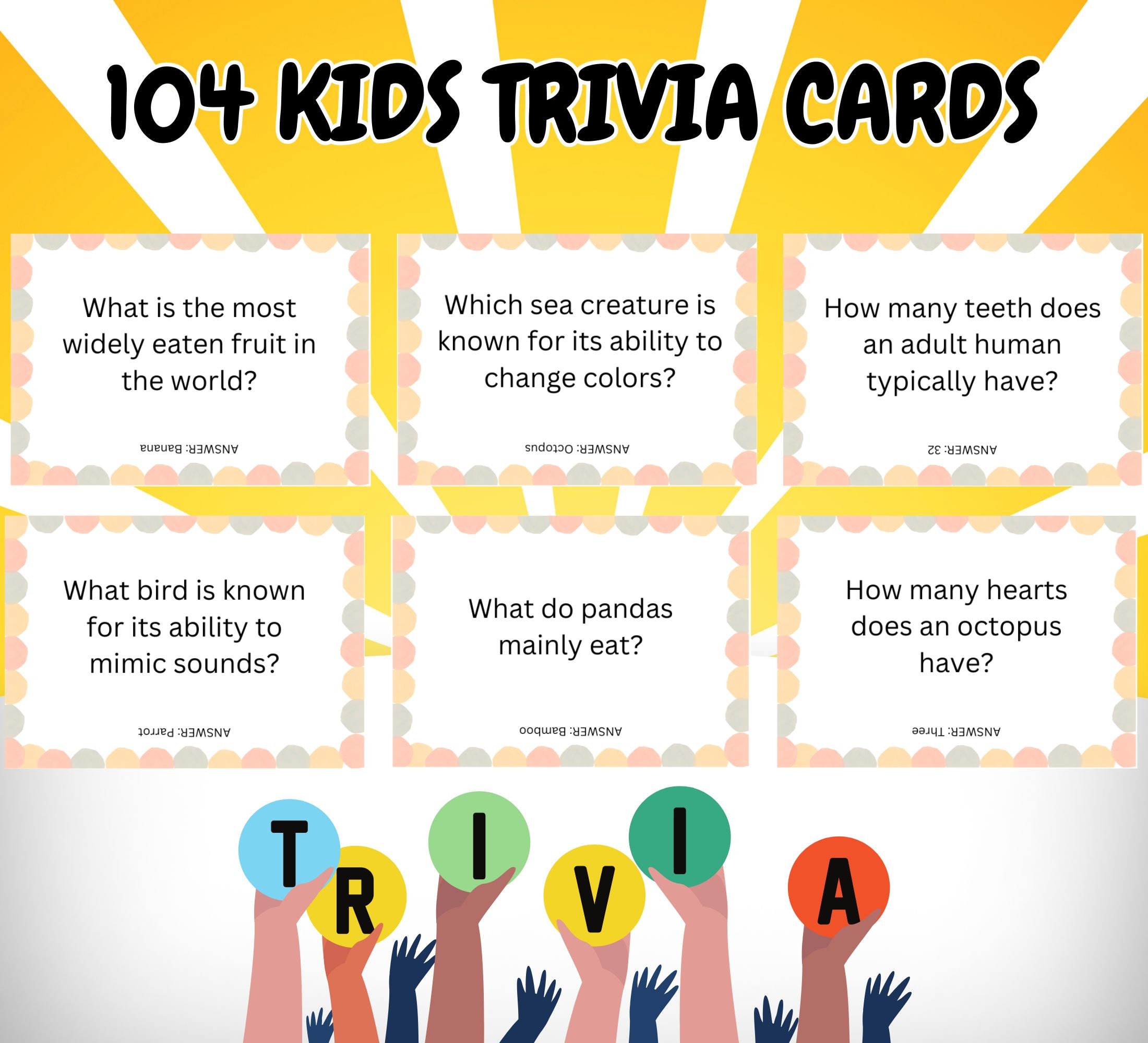 104 Kids Trivia Cards; Family Game Night; Trivia Questions; Travel ...