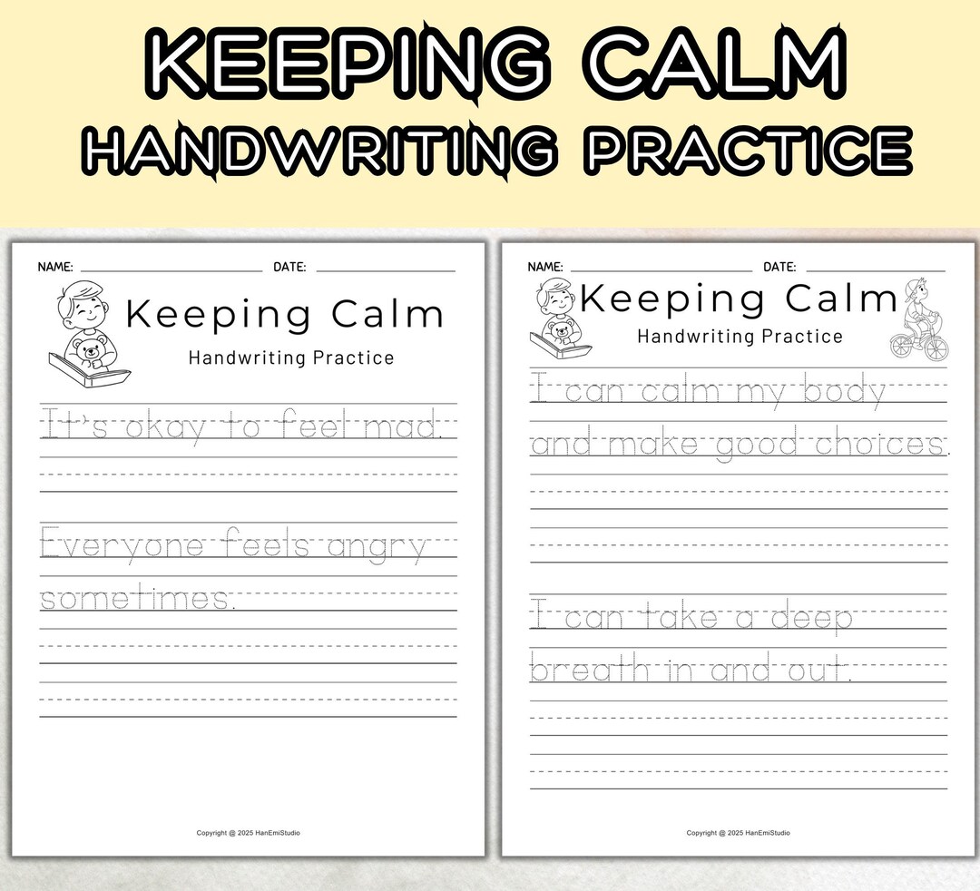 Keeping Calm Handwriting Practice Worksheets; Anger Management Tracing ...