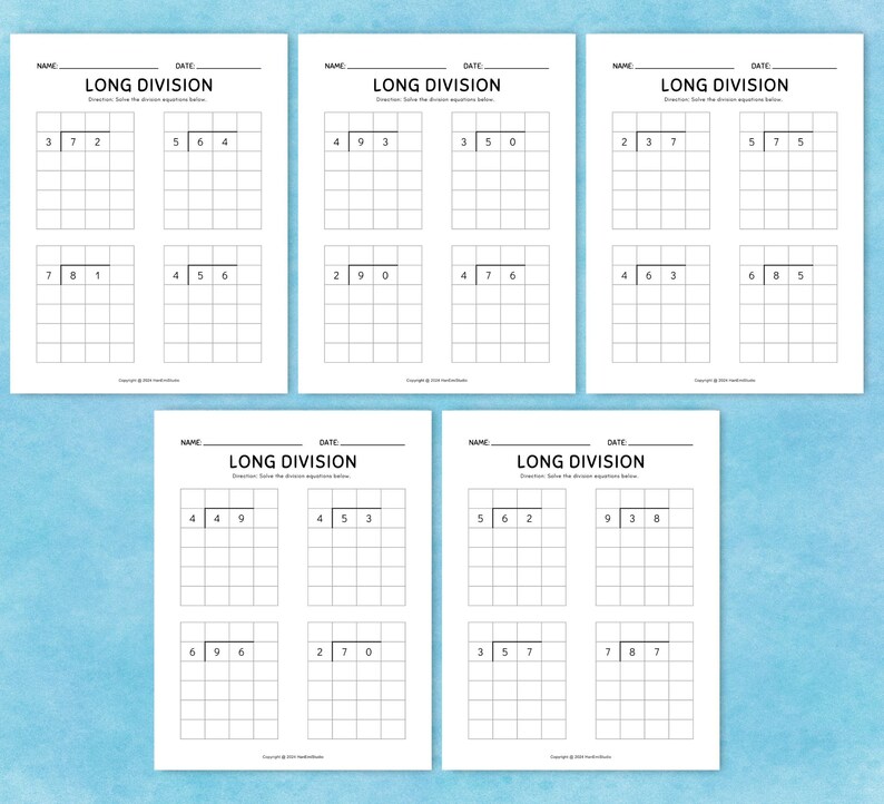 20-page Long Division Worksheets for 4th and 5th Graders; Printable ...