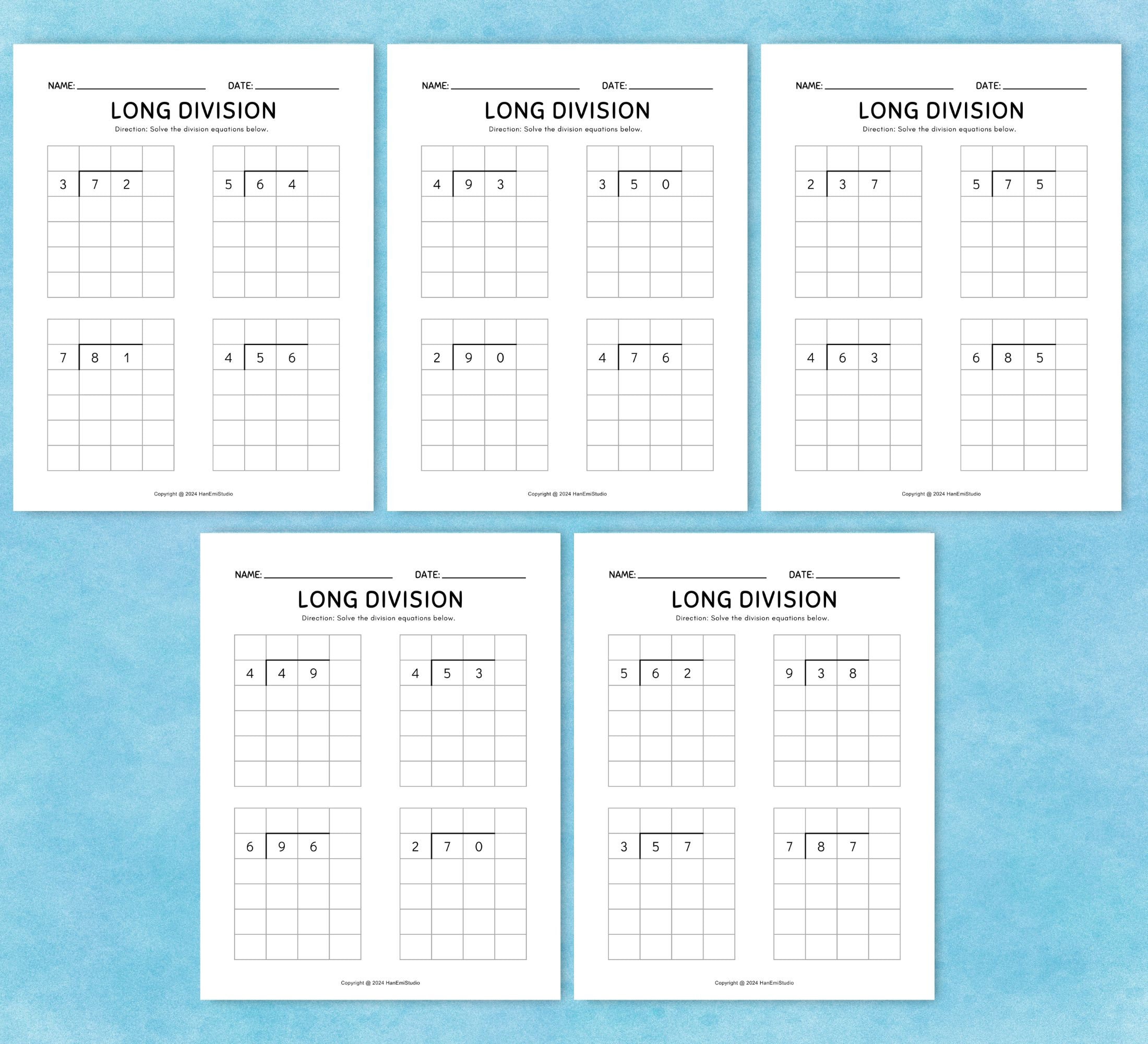 20-page Long Division Worksheets for 4th and 5th Graders; Printable ...