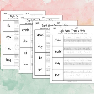 First 100 Sight Word Trace and Write Worksheet; Handwriting Practice ...