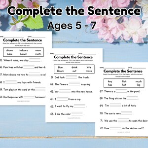 20 Page Complete the Sentence Worksheets; Sentence Completion Worksheet ...