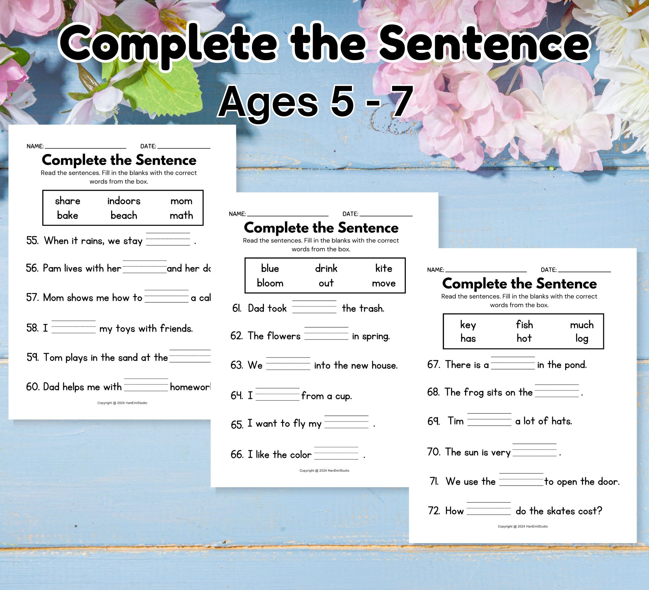 20 Page Complete the Sentence Worksheets; Sentence Completion Worksheet ...